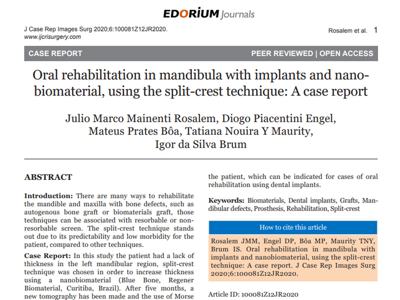 Oral Rehabilitation Implants with Bio Material, using the split-crest ...
